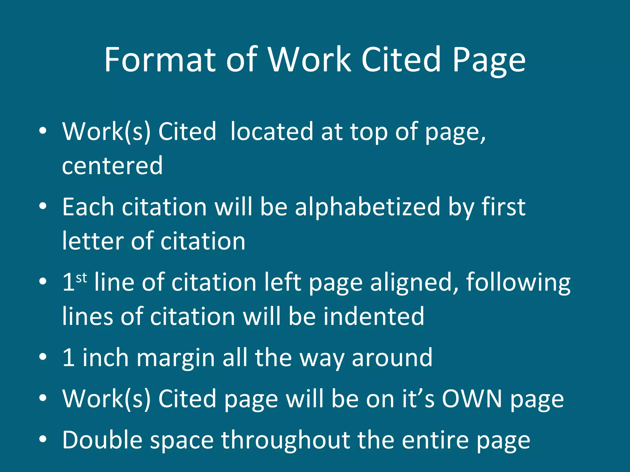 MLA work(s) cited page | PPT | Resume Writing and Advice | Job Search