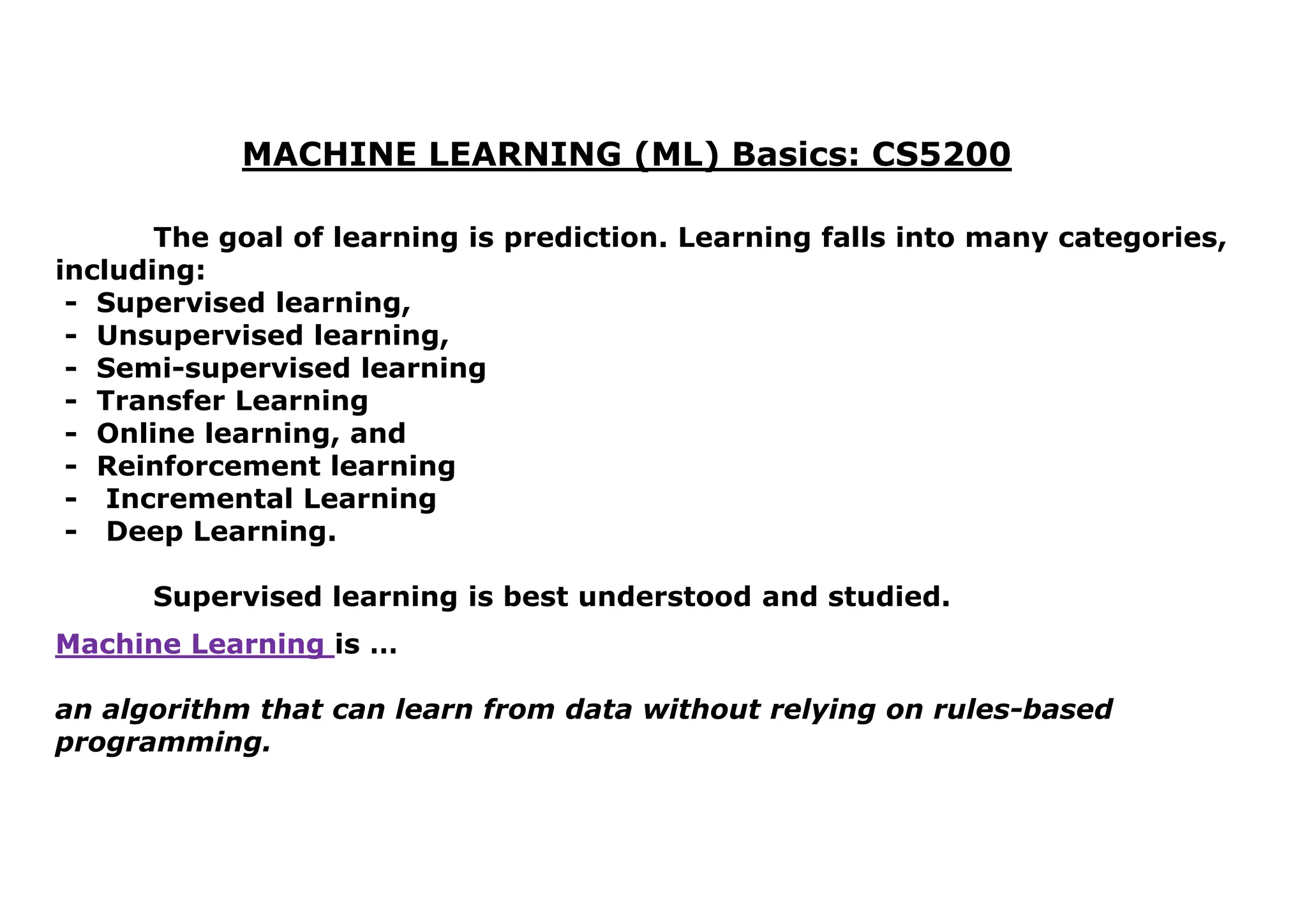 ml basics ARTIFICIAL INTELLIGENCE, MACHINE LEARNING, TYPES OF MACHINE ... ml basics ARTIFICIAL INTELLIGENCE, MACHINE LEARNING, TYPES OF MACHINE ...