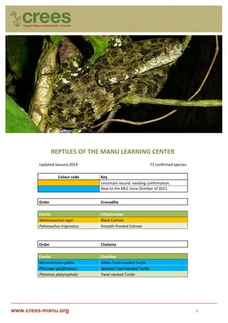 Manu Learning Centre - Reptile species list 2014 | PDF