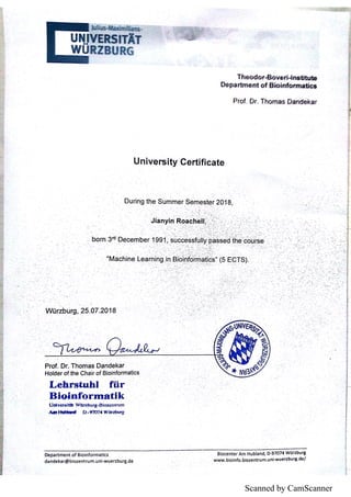 Machine Learning Certificate (bioinformatics) | PDF