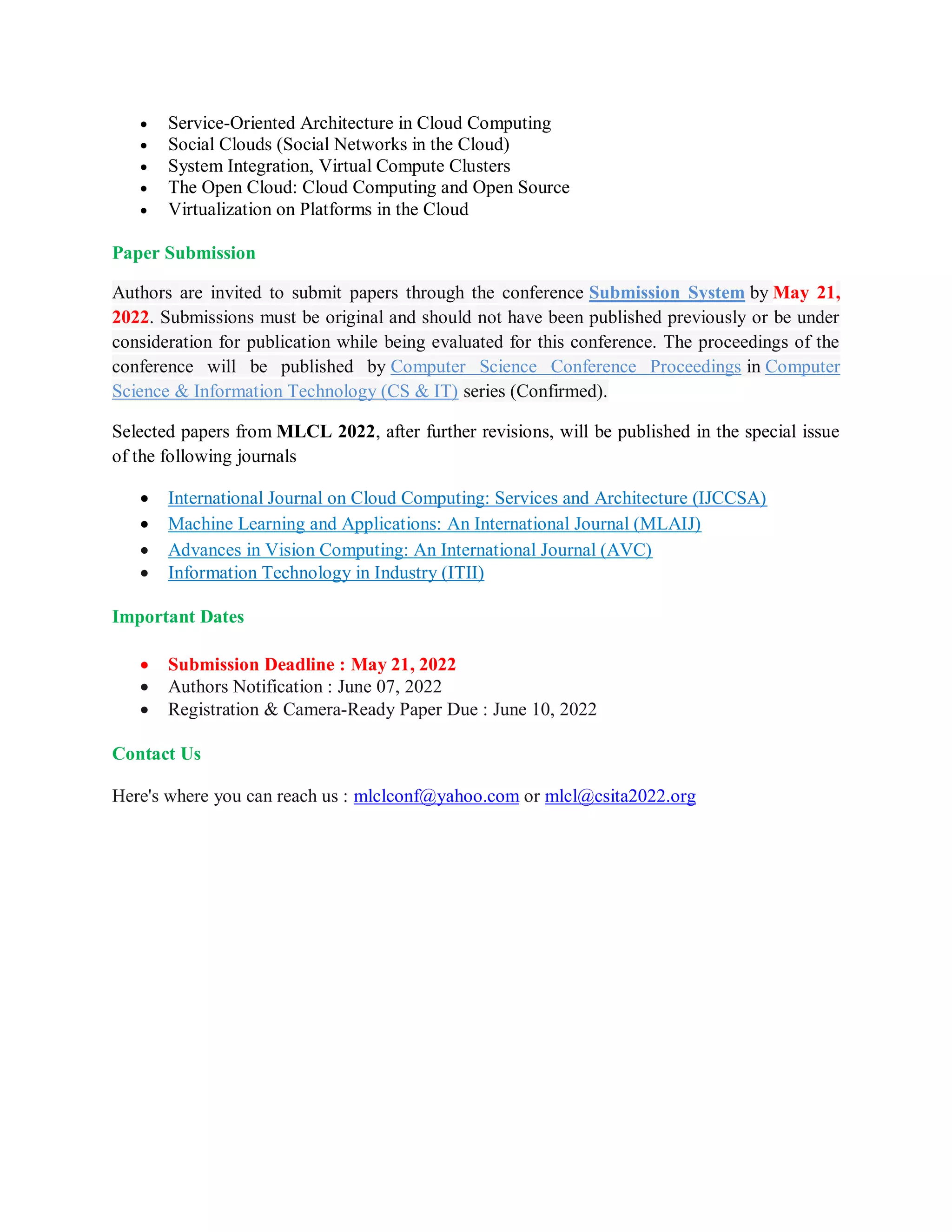 Call for Paper - 3rd International Conference on Machine learning and ...