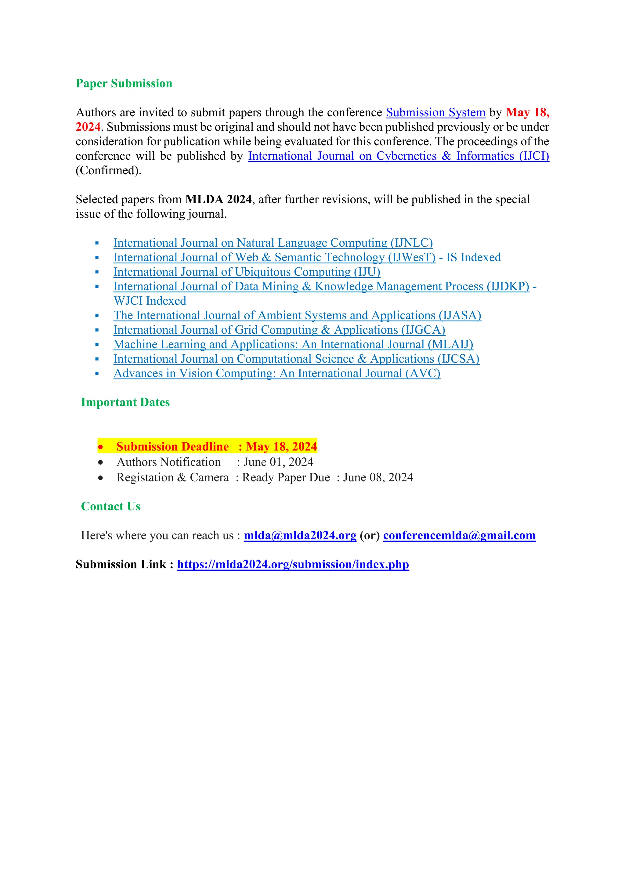3rd International Conference on Machine Learning, NLP and Data Mining ...
