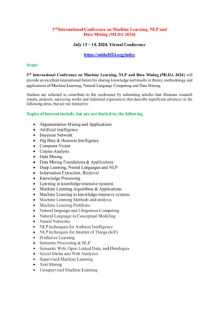 3rd International Conference on Machine Learning, NLP and Data Mining ...