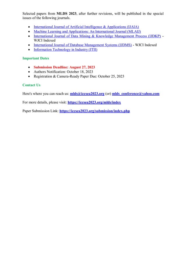 4 th International Conference on Machine Learning Techniques and Data Science (MLDS 2023) | PDF ...