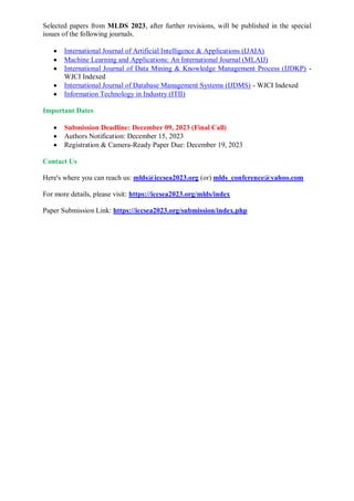 4th International Conference on Machine Learning Techniques and Data Science (MLDS 2023) | PDF