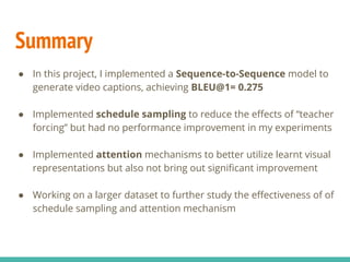 Video caption generation via seq-to-seq model (TensorFlow implementation) | PDF | Video Software ...
