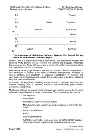 [EN] "Multilingual Information and Retrieval Systems Technology and ...