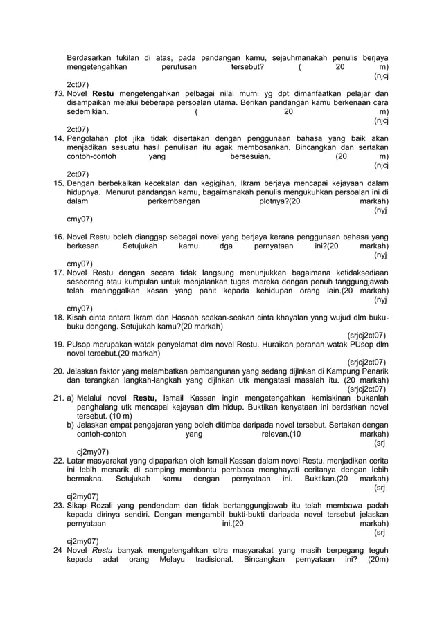 Mlh2 soalan sastera restu | PDF