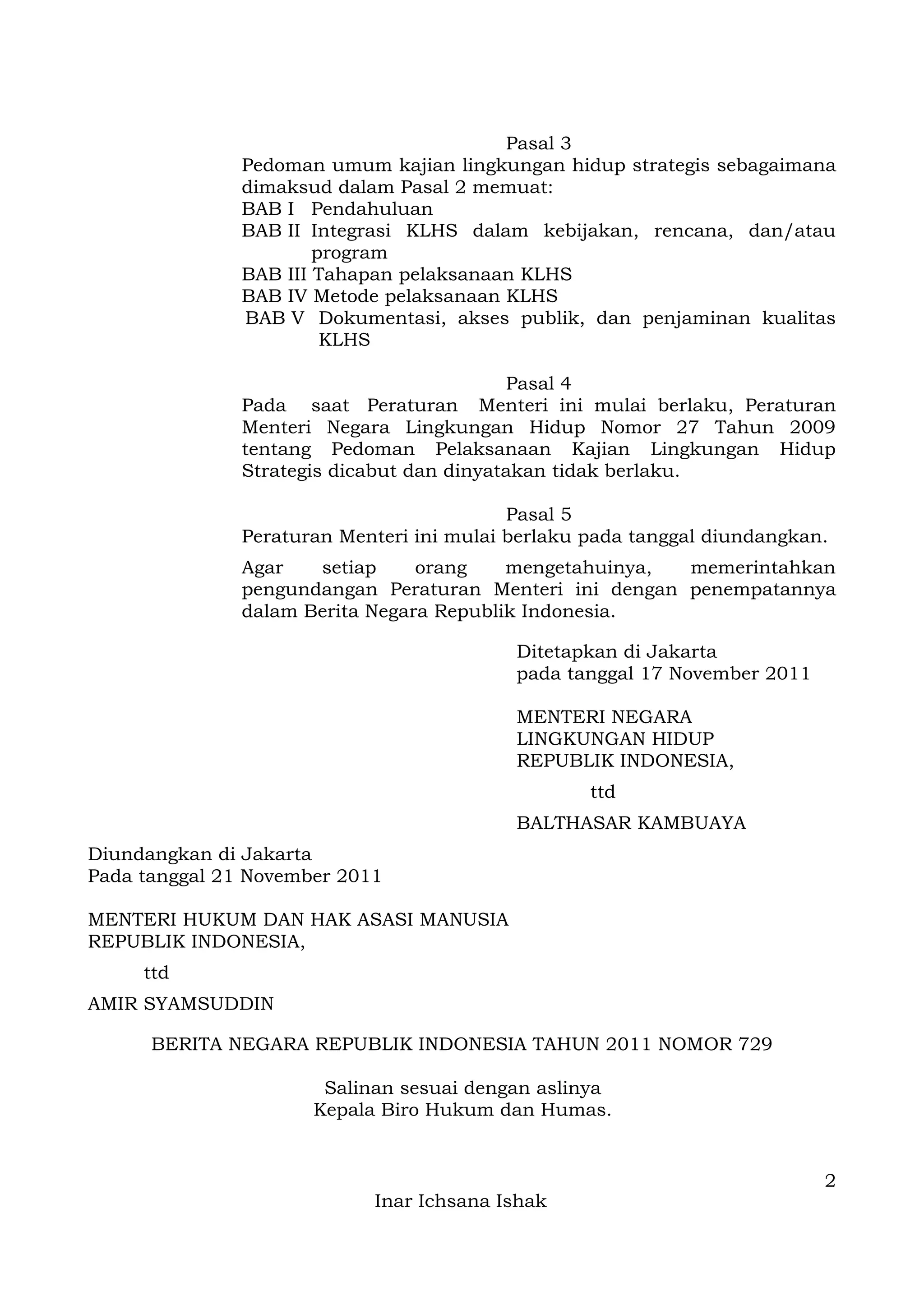 Pedoman Umum Kajian Lingkungan Hidup Strategis | PDF