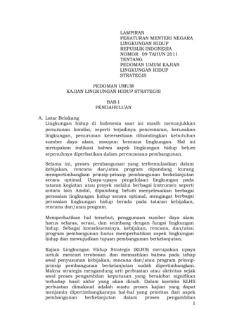 Pedoman Umum Kajian Lingkungan Hidup Strategis | PDF