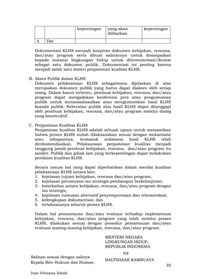 Pedoman Umum Kajian Lingkungan Hidup Strategis | PDF