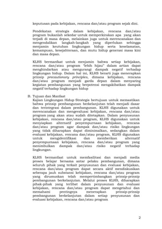 Pedoman Umum Kajian Lingkungan Hidup Strategis | PDF