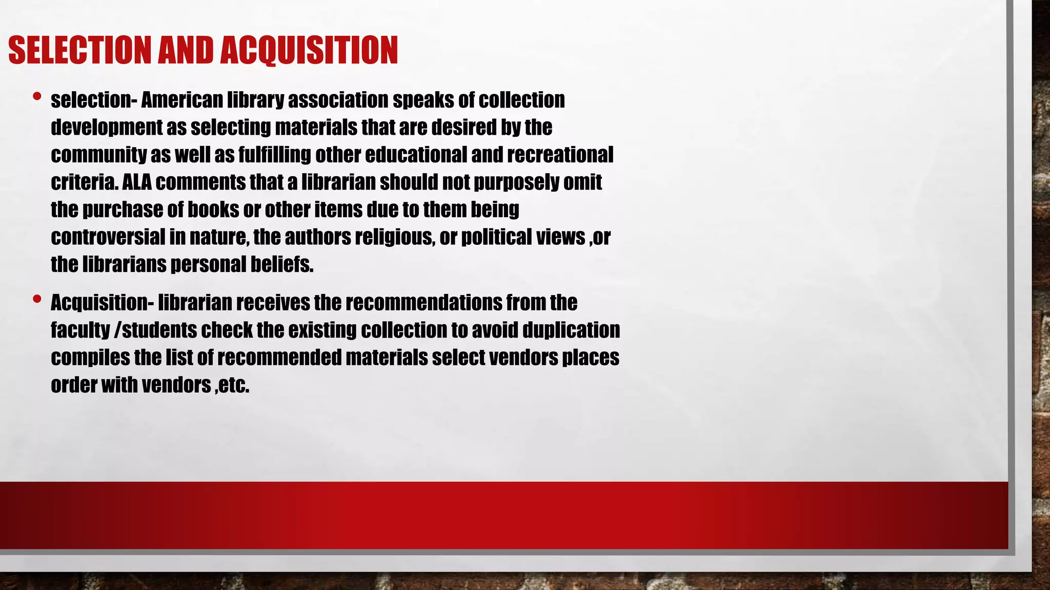 MANAGING COLLECTION DEVELOPMENT PROCESS IN ACADEMIC LIBRARIES. | PPTX