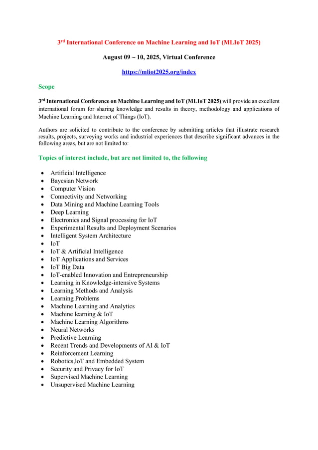 3rd International Conference on Machine Learning and IoT (MLIoT 2025) | PDF