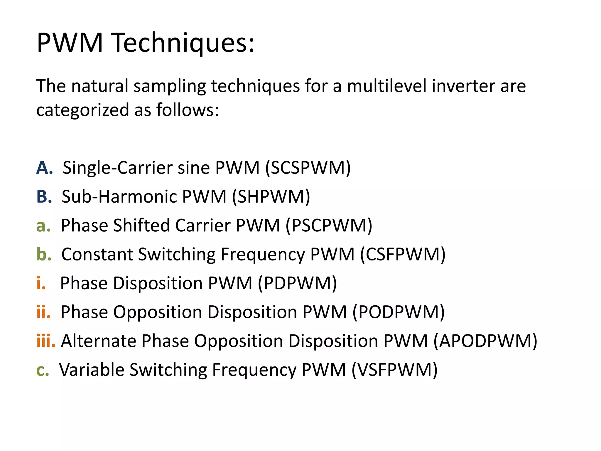 Harmonic comparisons of various PWM techniques for basic MLI | PPT