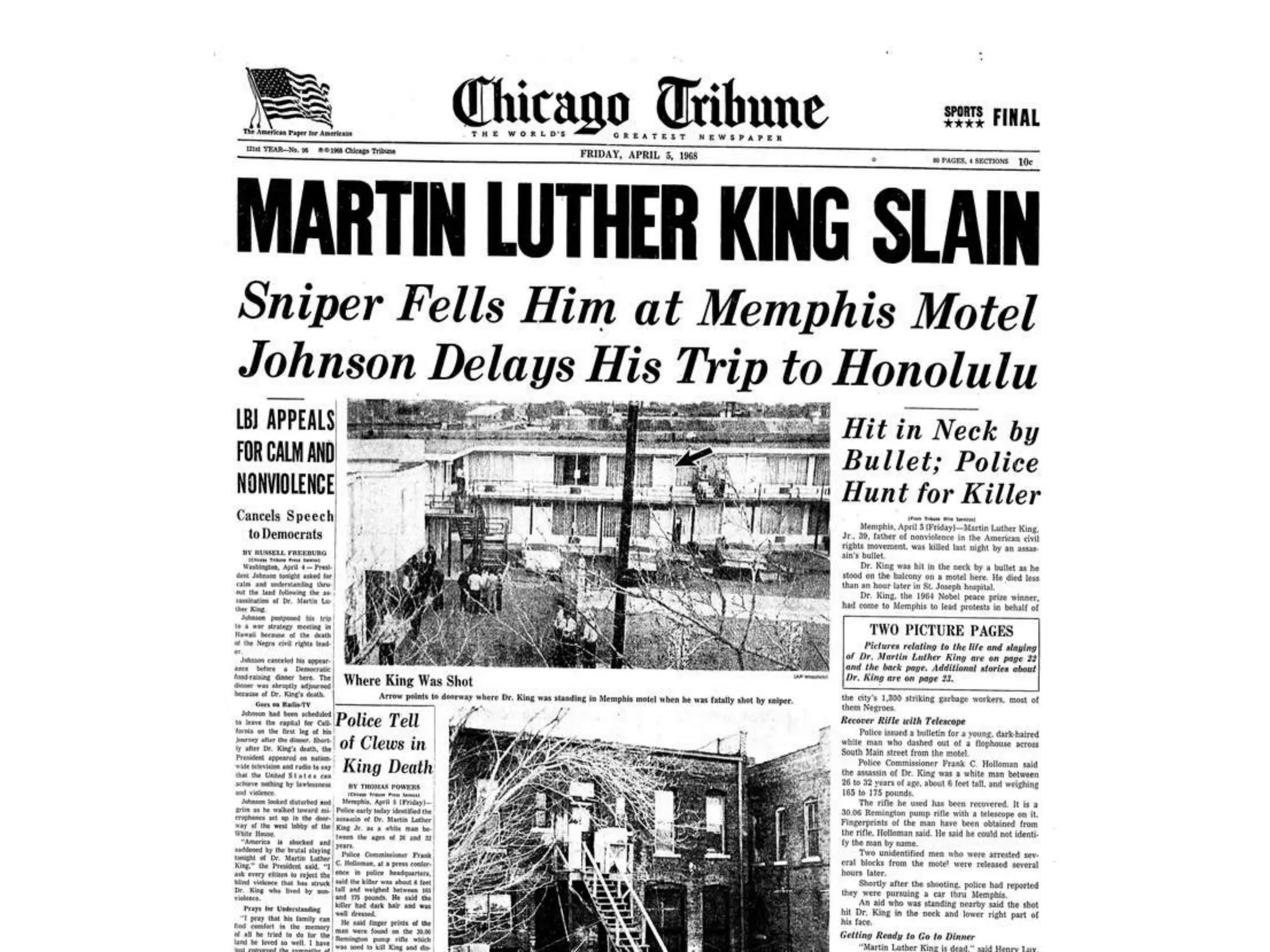MLK Jr's Assassination in Newspaper Headlines | PPTX