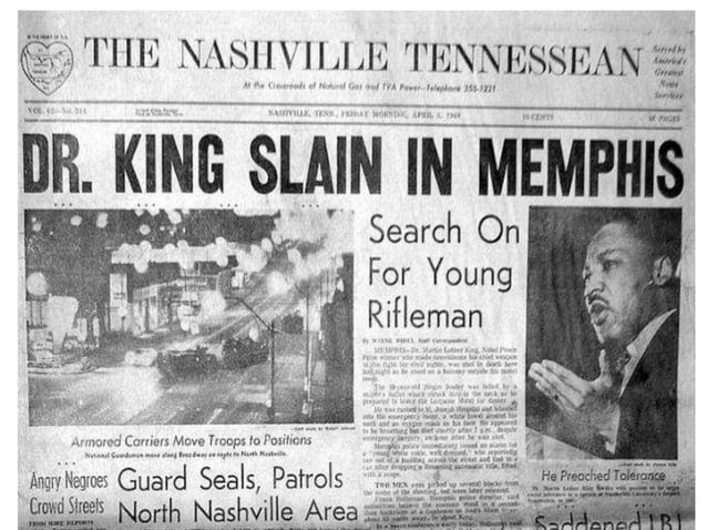 MLK Jr's Assassination in Newspaper Headlines | PPT