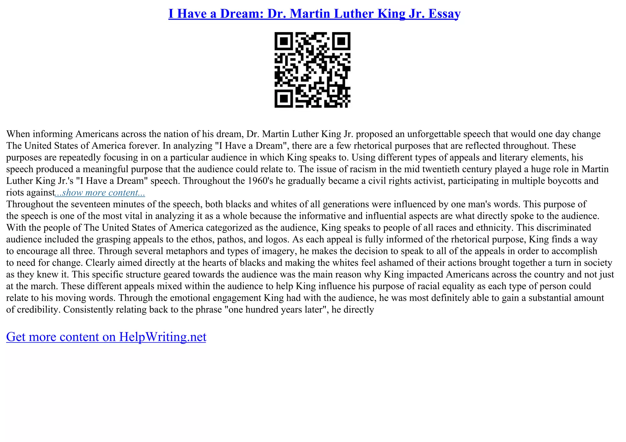 Mlk I Have A Dream Speech Essay | PPT
