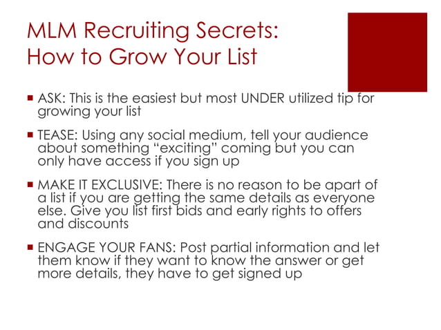 MLM Recruiting Secrets: How to Grow Your List | PPT