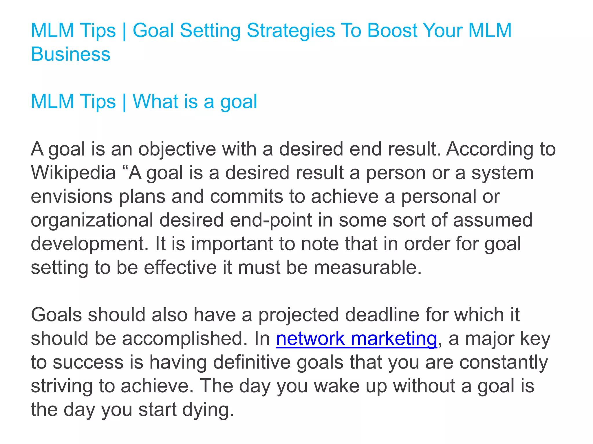 Mlm Tips | Goal Setting Strategies | PPT
