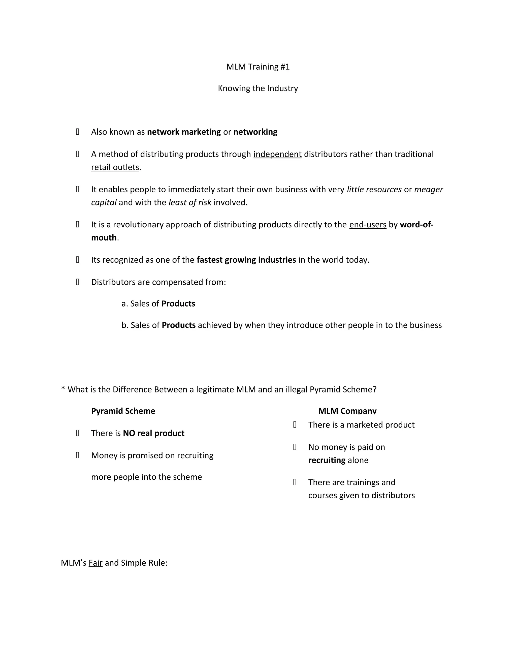 Mlm training #1 handout | PDF