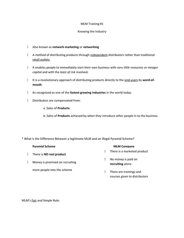 Mlm training #1 handout | PDF