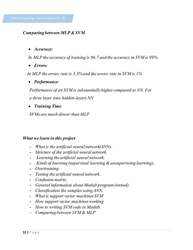 SVM & MLP on Matlab program | DOCX