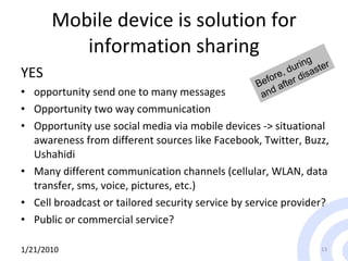 Mobile Phones to aid People in Disasters | PPT