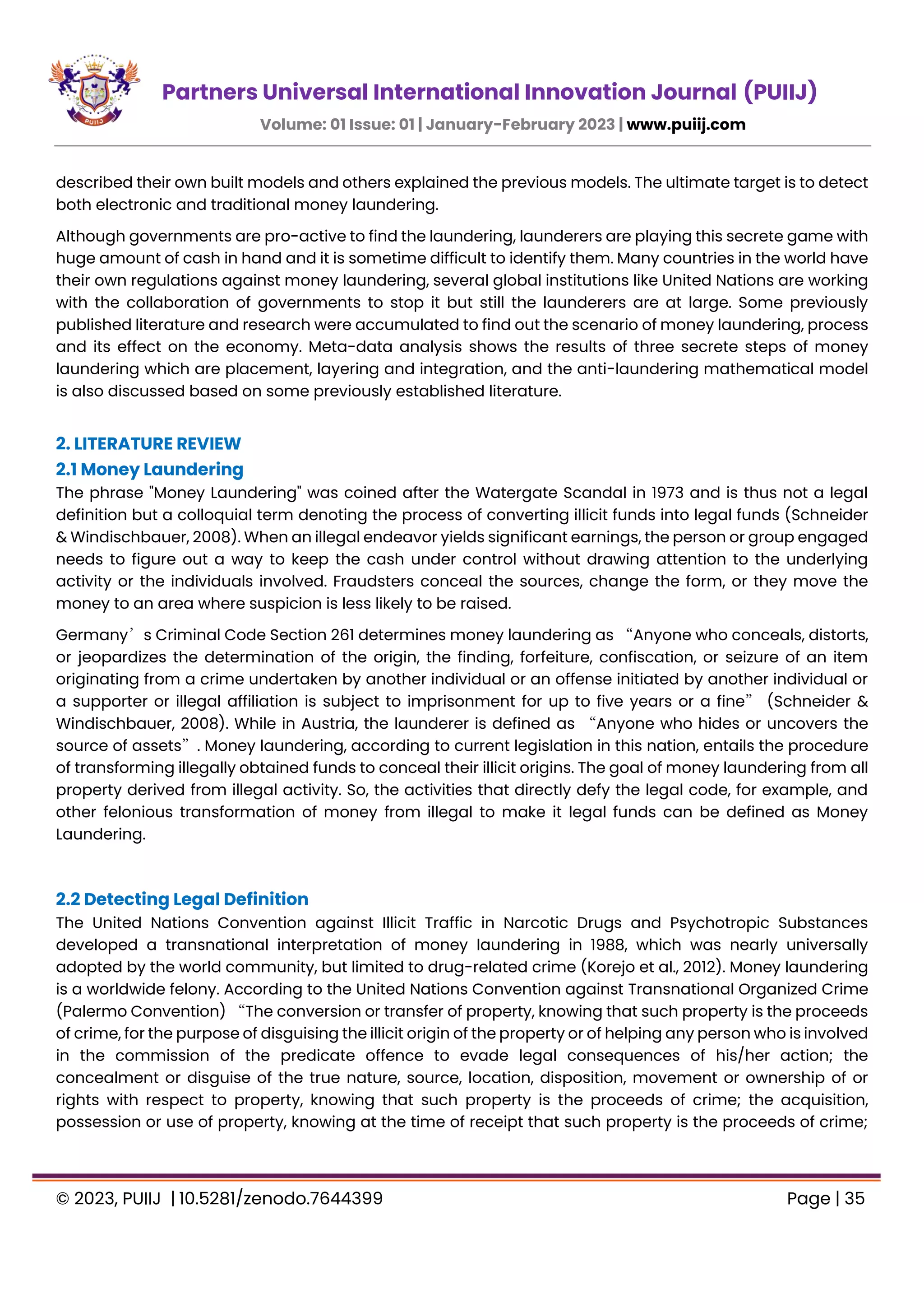 Money Laundering: A Three Step Secret Game | PDF