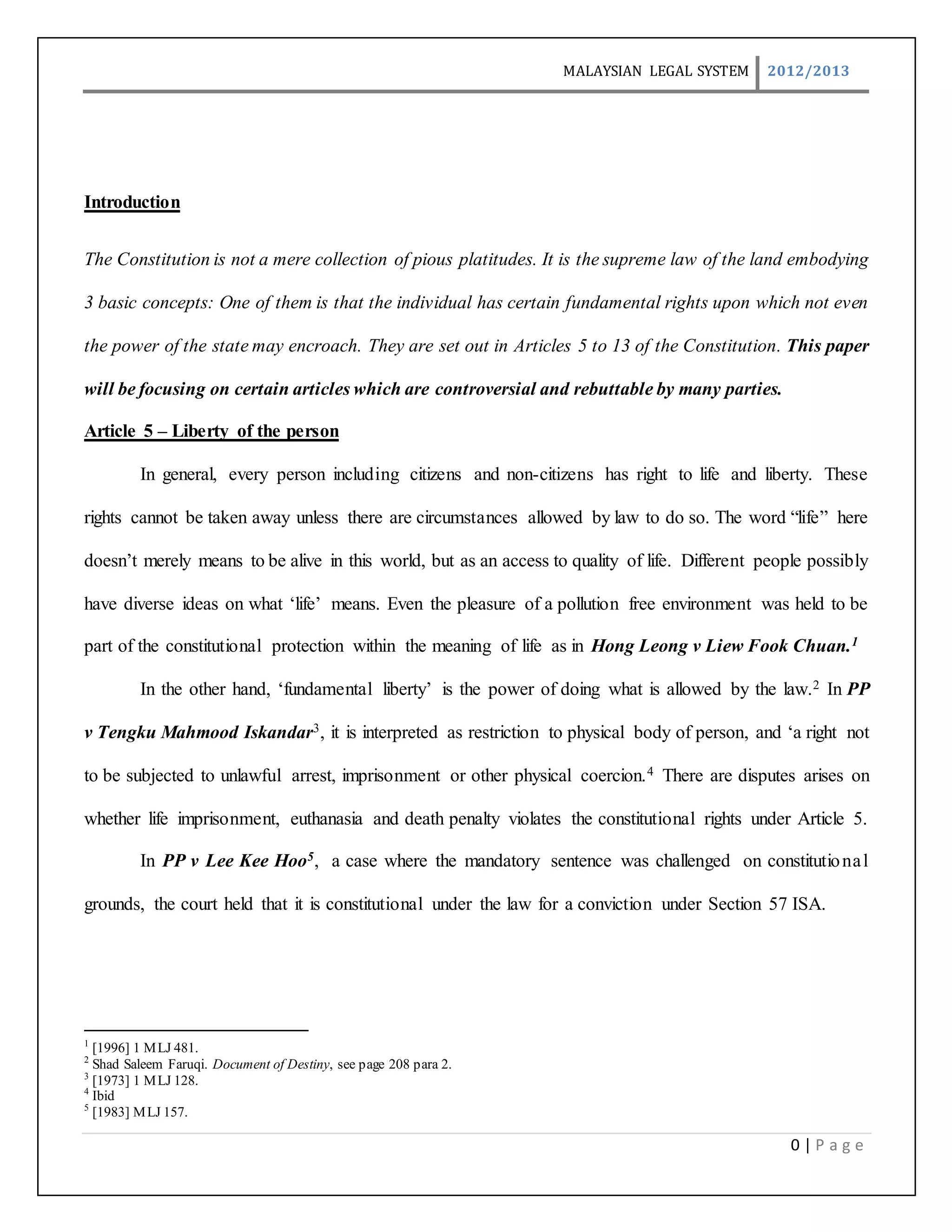 Fundamental Liberties- Article 5-13 | DOCX