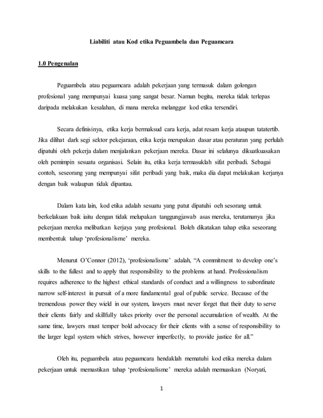 Liabiliti atau Kod etika Peguambela dan Peguamcara | DOCX
