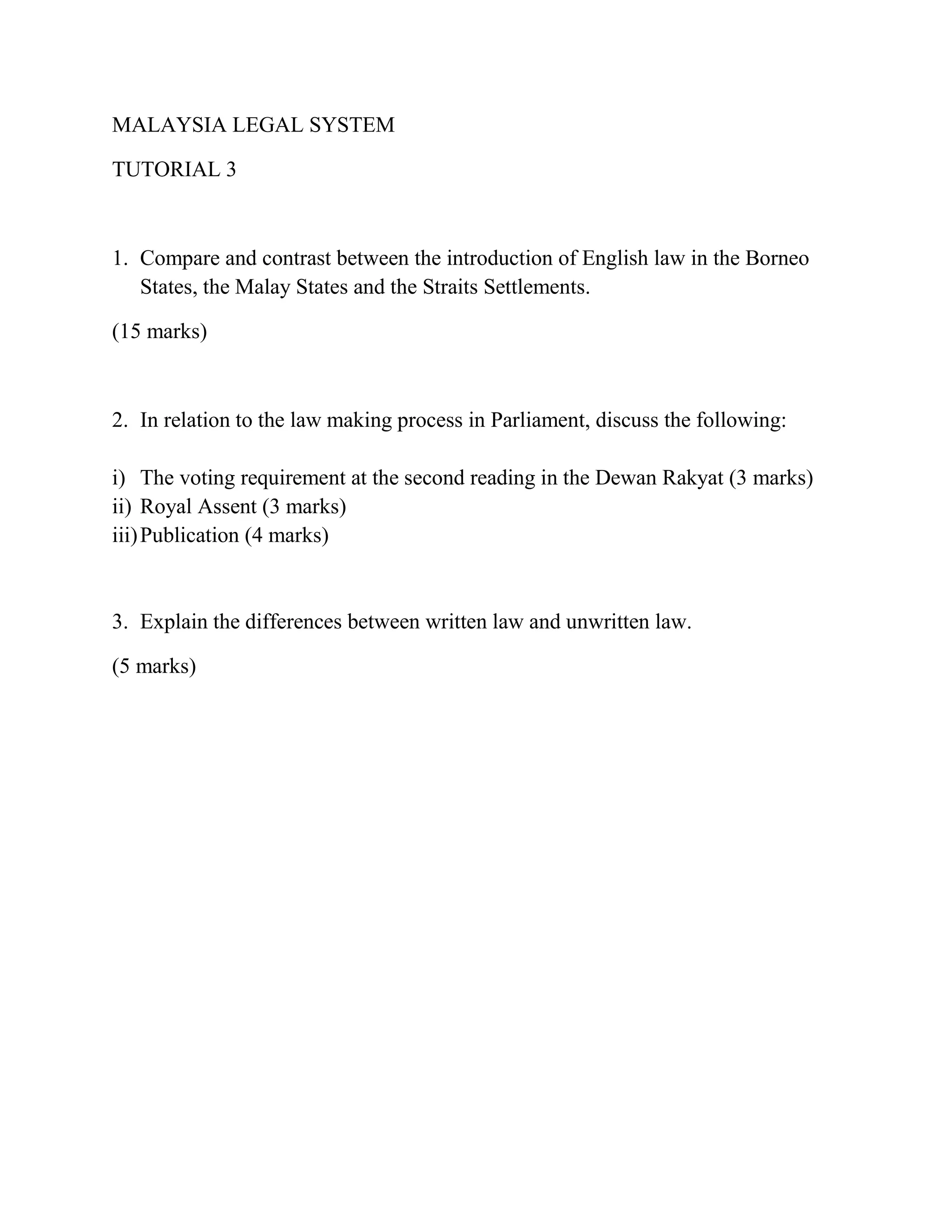 MALAYSIAN LEGAL SYSTEM Tutorial 3 | DOCX