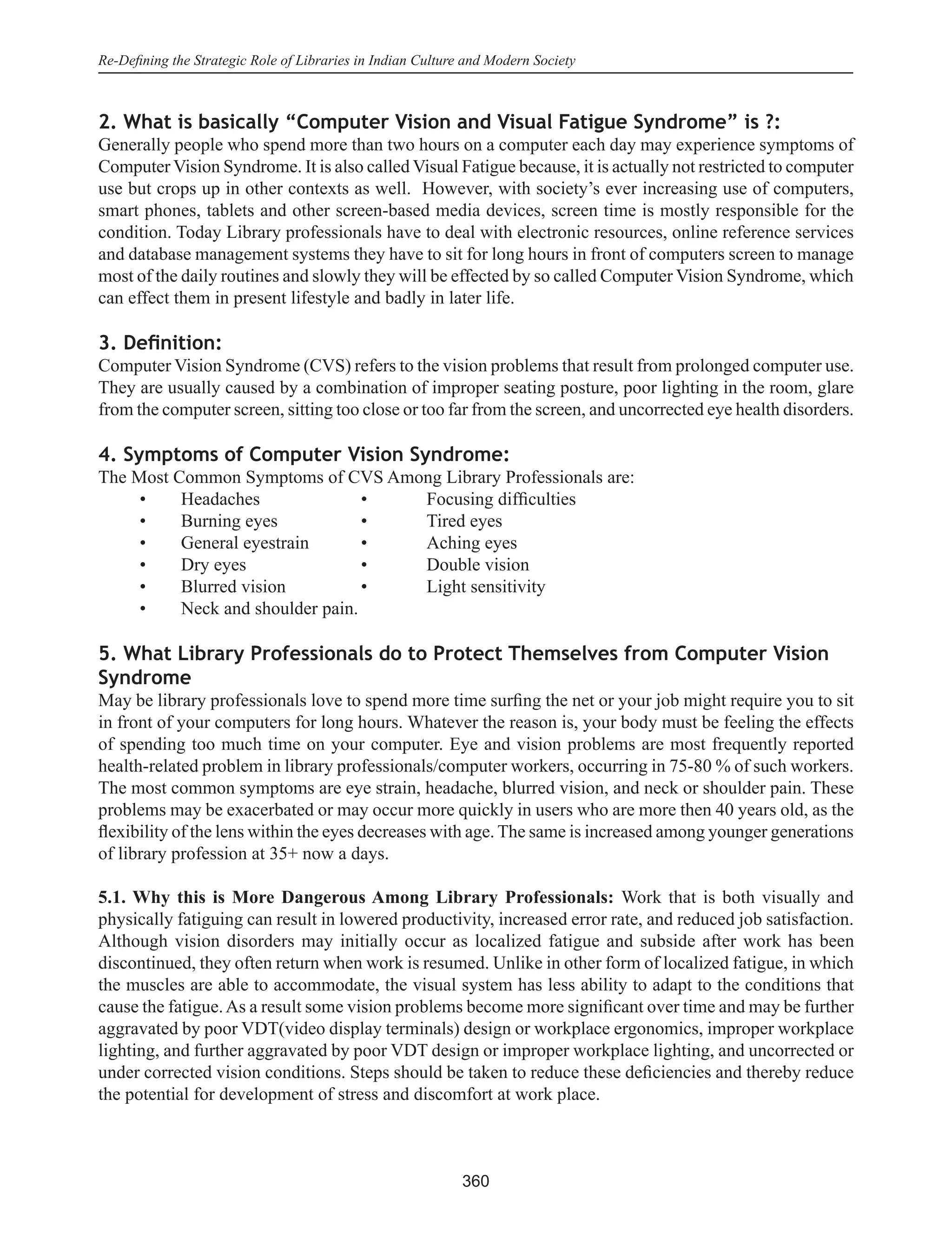 Computer Vision Syndrome among Library Professionals | PDF