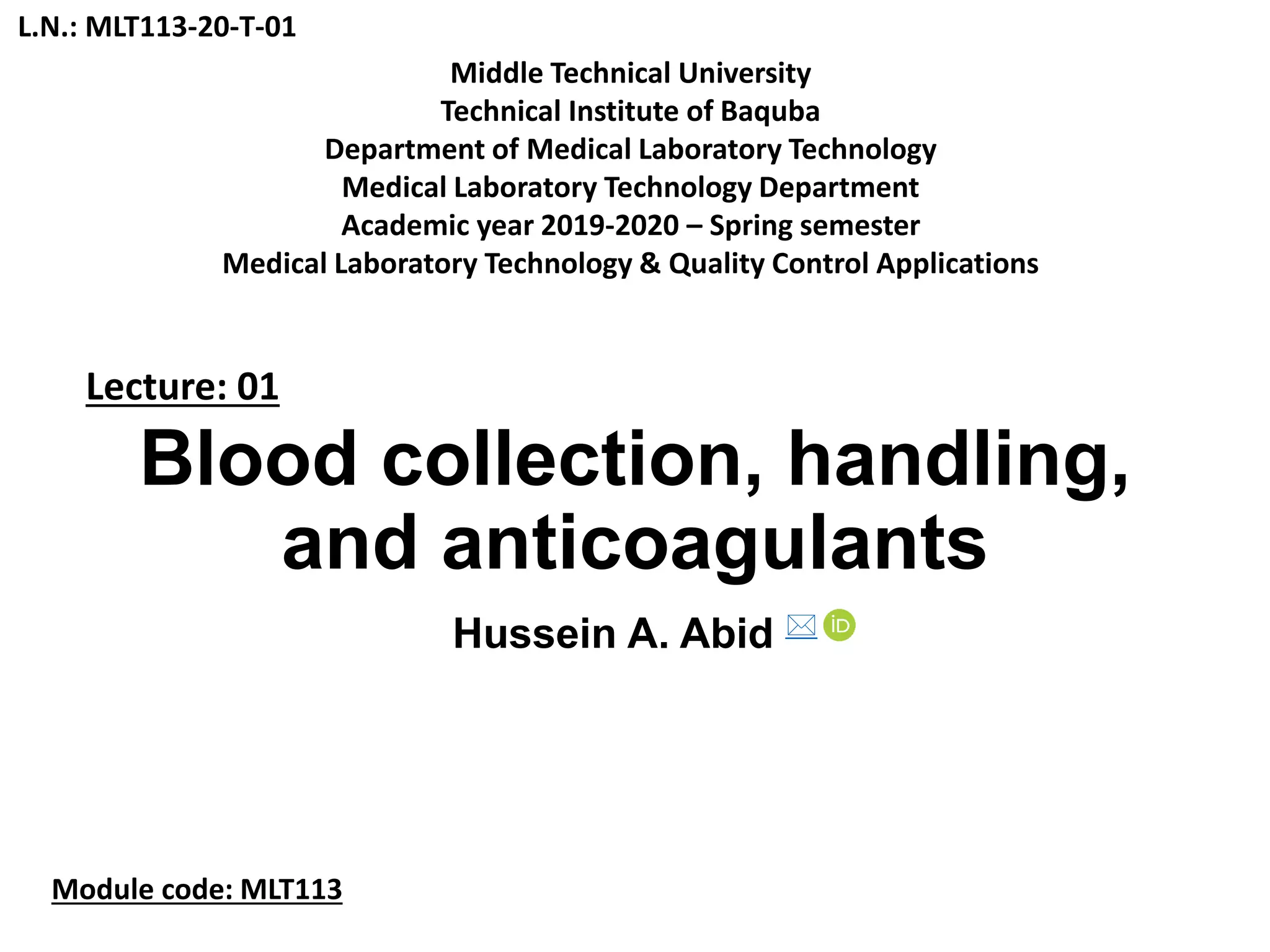 Blood collection, handling, and anticoagulants | PDF