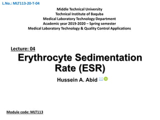 Erythrocyte Sedimentation Rate (ESR) | PDF
