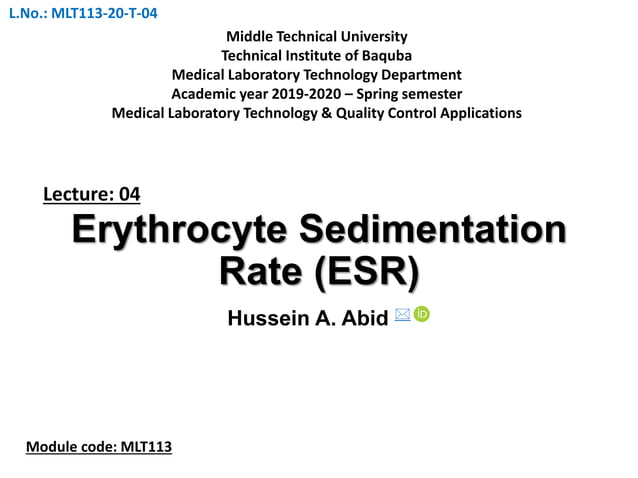 Erythrocyte Sedimentation Rate (ESR) | PDF | Blood Disorders | Diseases and Conditions