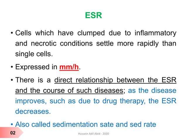 Erythrocyte Sedimentation Rate (ESR) | PDF | Blood Disorders | Diseases and Conditions