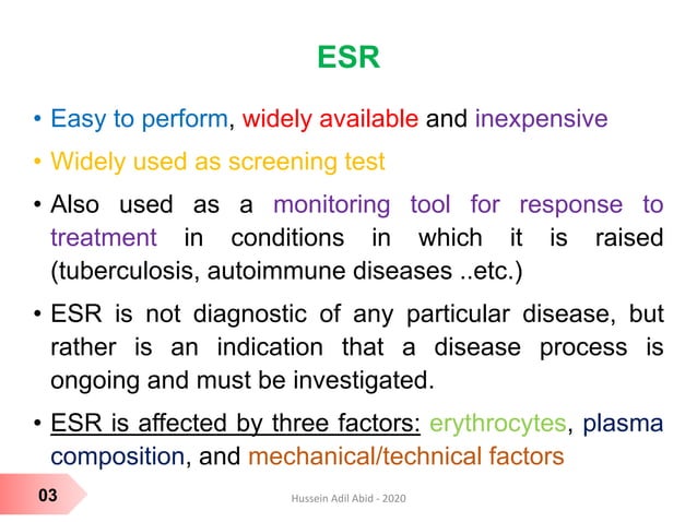 Erythrocyte Sedimentation Rate (ESR) | PDF | Blood Disorders | Diseases ...