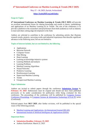 6th International Conference on Machine Learning & Trends (MLT 2025) | PDF