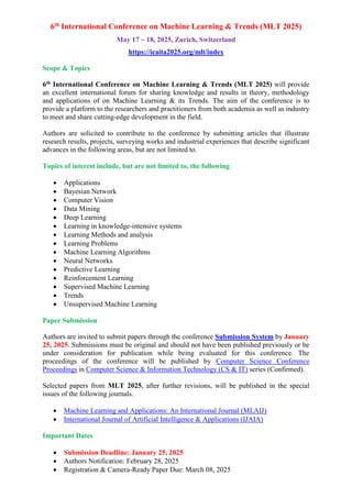 6th International Conference on Machine Learning & Trends (MLT 2025) | PDF