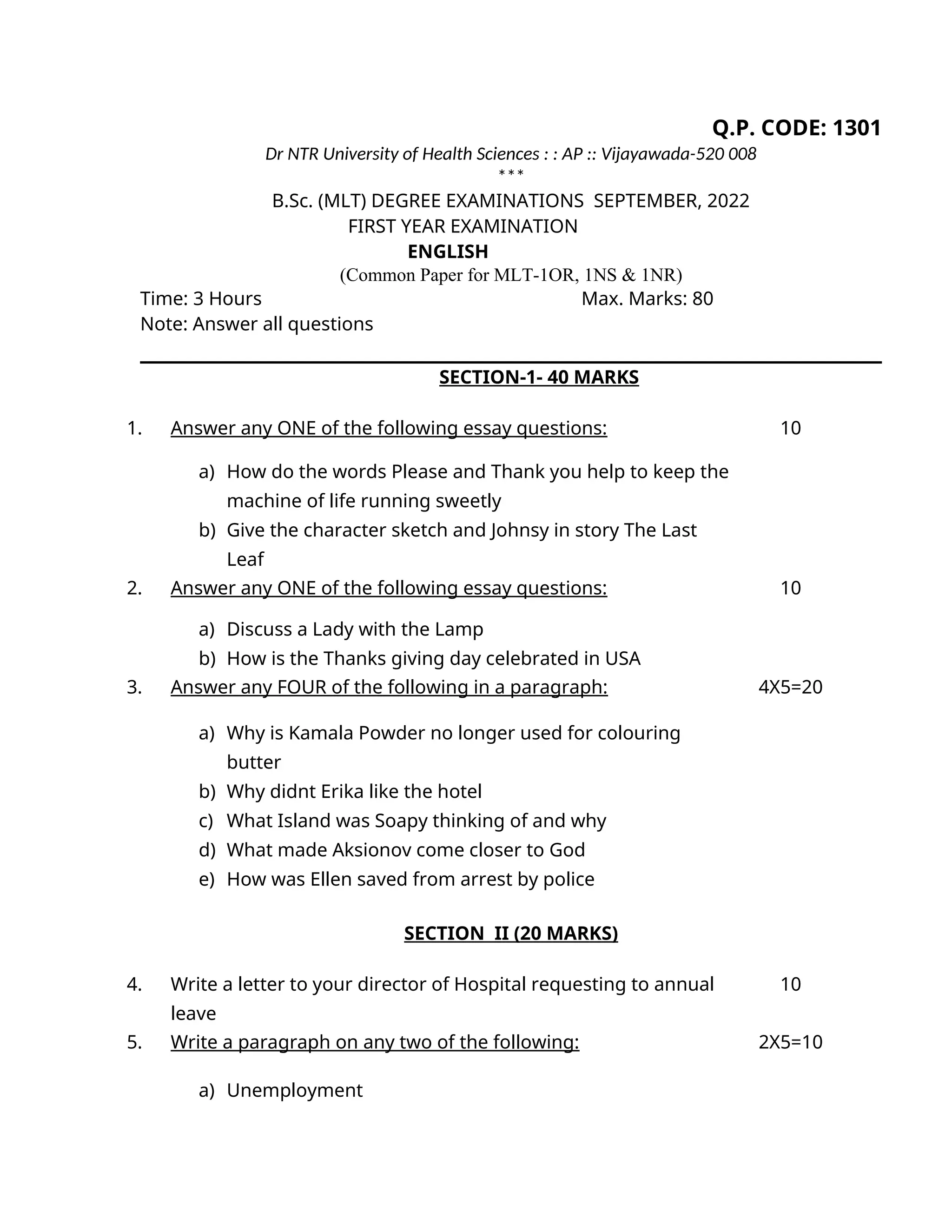 MLT First year perivious question papers | DOC