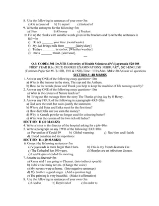 MLT First year perivious question papers | DOC