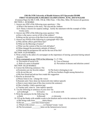 MLT First year perivious question papers | DOC