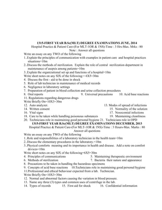 MLT First year perivious question papers | DOC