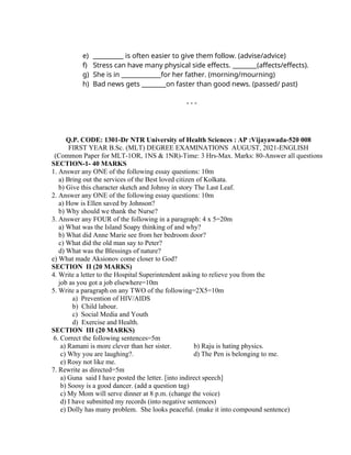MLT First year perivious question papers | DOC