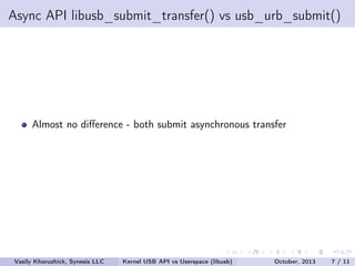 Vasily Khoruzhik - libusb vs linux kernel — сравнение userspace & kernelspace API | PDF