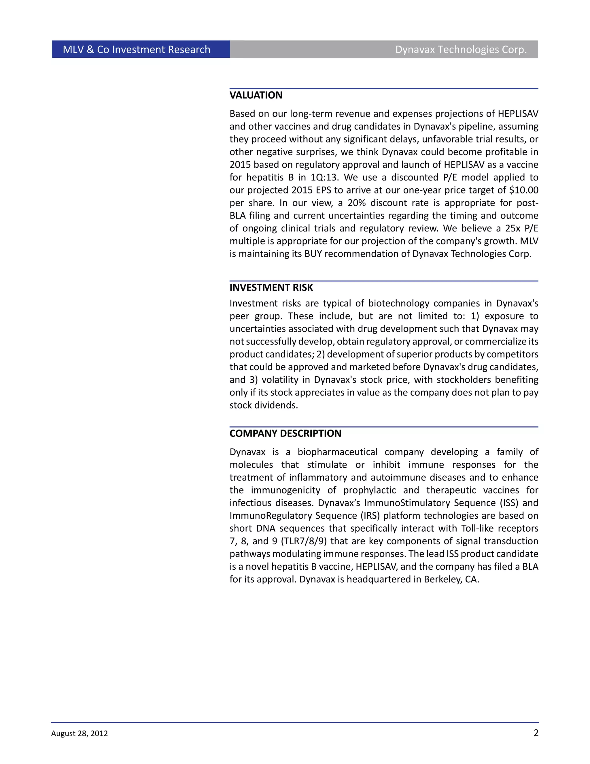 Mlv report on dvax | PDF