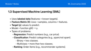 ML Zoomcamp 2025 - Module 1 Introduction to Machine Learning Notes | PDF
