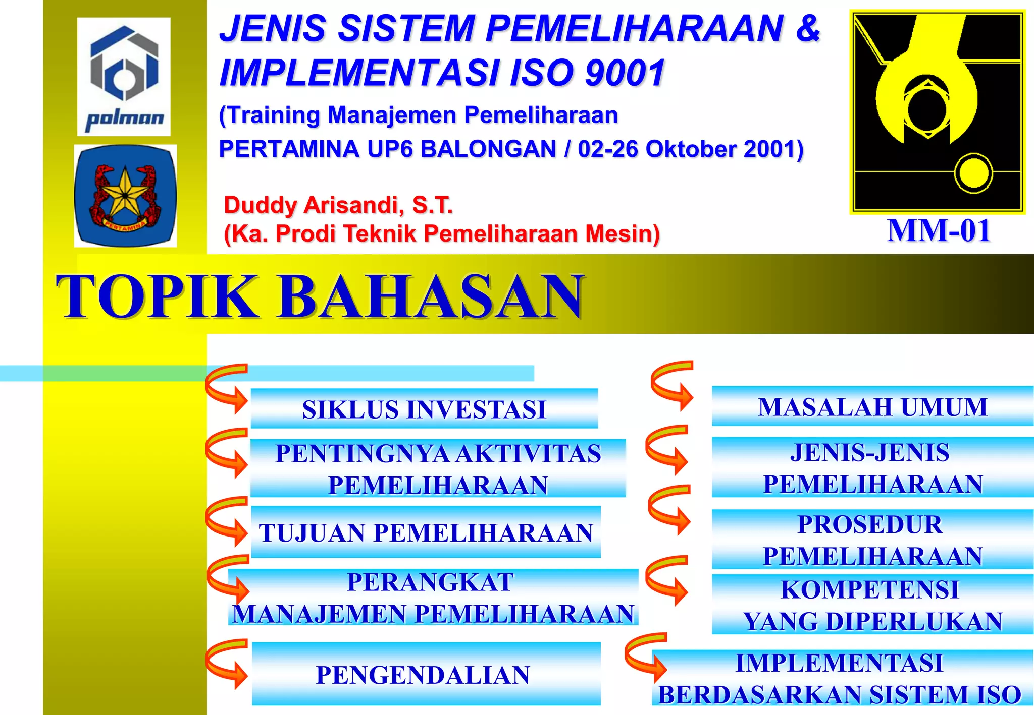 Mm 01 jenis sistem pemeliharaan & implementasi iso 9001-polman bandung ...
