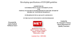 Developing specifications in ICH Q6B guidelines. | PPTX